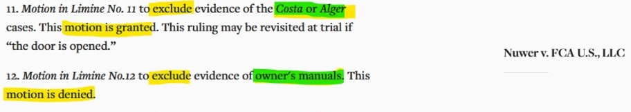 Costa V FCA opinion highlights